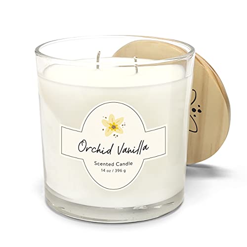 OCS Designs Clear Scented Candle - Orchid Vanilla - 14-Ounce Soy-Blend Wax Scented Jar Candle for Home & Office - Infused with Real Essential Oils - Burns up to 50 Hours