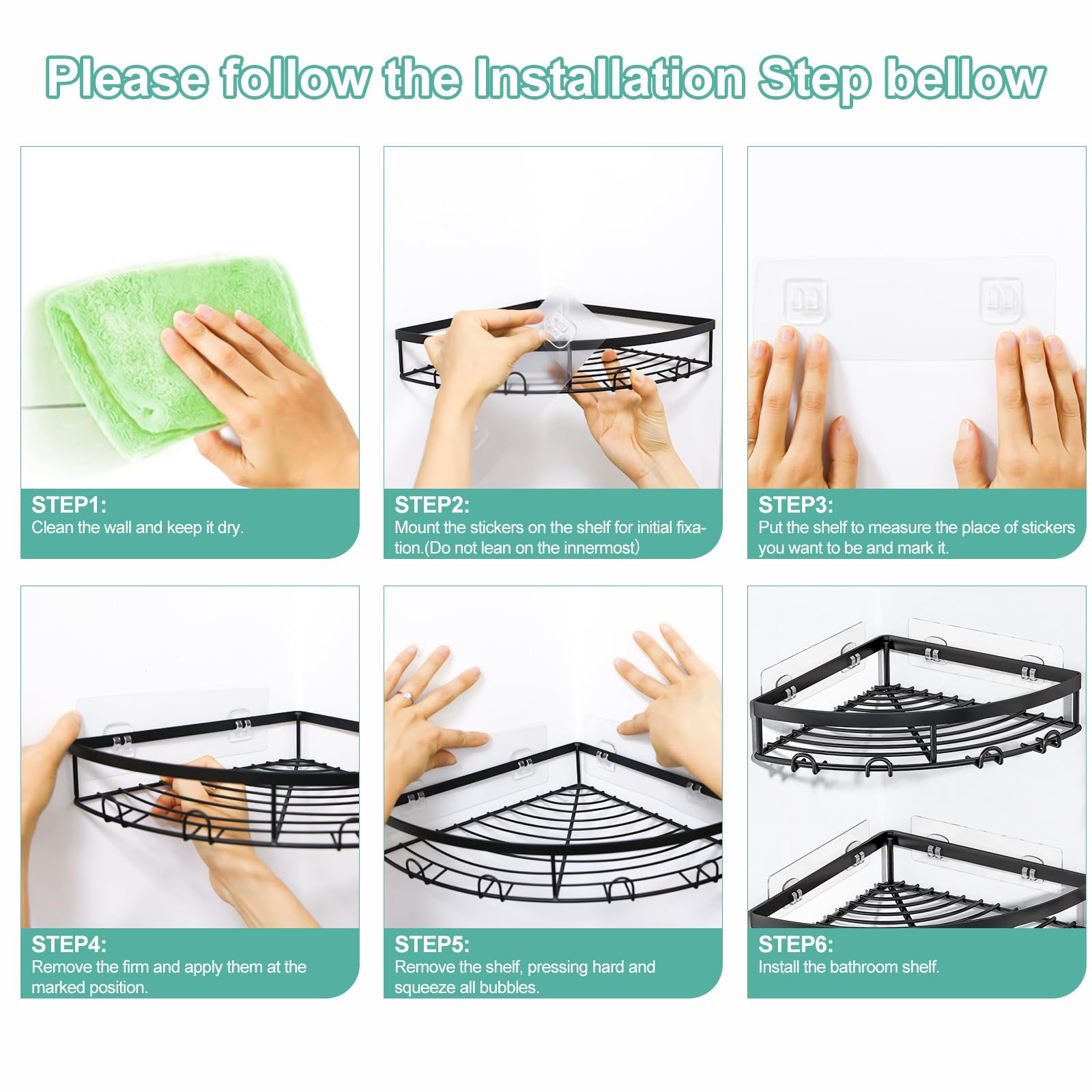 Fixwal Shower Caddy, Bathroom Corner Shower Organizers, Sliver Shower Shelves for Inside Shower with Soap Caddy & Toothbrush Holder, No Drilling Wall Mount 4-Pack