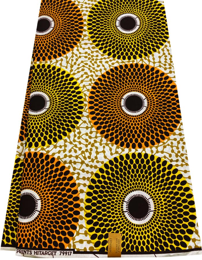 Circle/Disc Design African Guaranteed Wax Block Prints Fabric/African Ankara Wrapper Fabric Wax Fabrics /-Sell by 6 Yards-100% Cotton-for Dresses-Yellow, Orange, White, Black