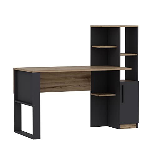 HOMIDEA Tody Desk – Computer & Writing Desk – Work Station - Storage Space with Door and Shelves in a Modern Design for Home Office (Antrachite/Briarsmoke)