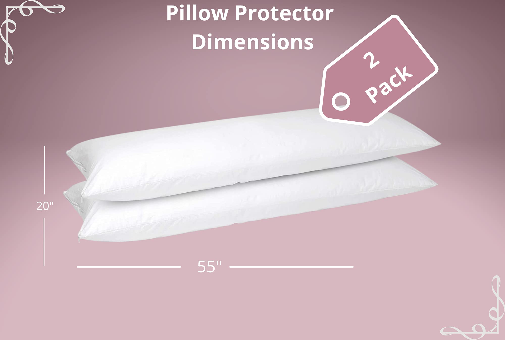 CirclesHome Body Pillow Protectors (20 X 55) - 100% Zippered Cotton Body Pillow Covers - Extra Long Zippered Pillowcase - Protects Pillows from Dirt, Dust and Debris (Body- Set of 2 - 20x55)