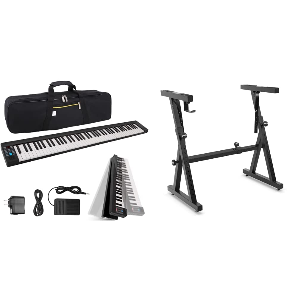 Electric Keyboard Piano 88 Keys - Portable Foldable Digital Piano Keyboard With Bluetooth & Heavy Duty Folding Keyboard Stand - Sturdy Reinforced Z Design w/Adjustable Width & Height