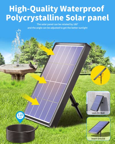 NFESOLAR Solar Fountain Pump with 1500mAh Battery Backup, 3.5W Solar Fountain Pump for Bird Bath with 4ft Tubing, 40GPH Solar Water Pump for Small Pond Garden Pool Water Feature Yard