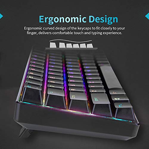 Wscoficey Gaming Office Keyboard RGB Backlight, Portable 68 Keys Ergonomic Design Metal Panel, Blue Switch Floating Key-caps for Windows PC Laptop Desktop