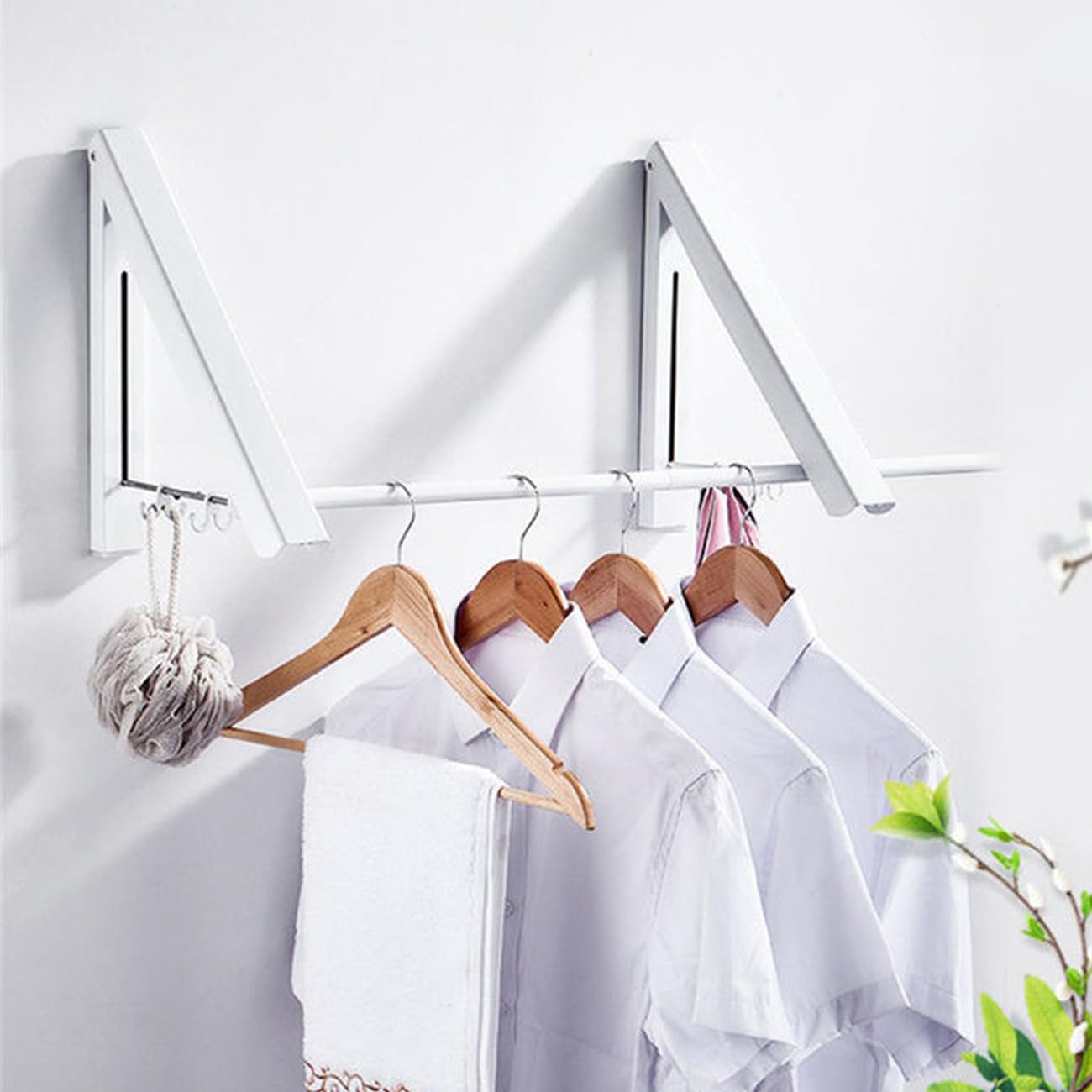 Foldable Wall Mounted Drying Rack with 80CM Extension RodοΌHeavy Duty Aluminum Telescopic Clothes Hanger for Laundry Room Organisation Storage Drying Hanging Clothes with Drying Rod (2-Pack, White)