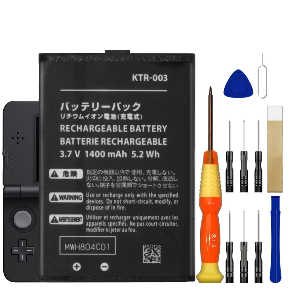 WUHAO for New Nintendo 3DS N3DS Replacement Battery KTR-003 Battery with Adhesive Tape Tool Repair Kit