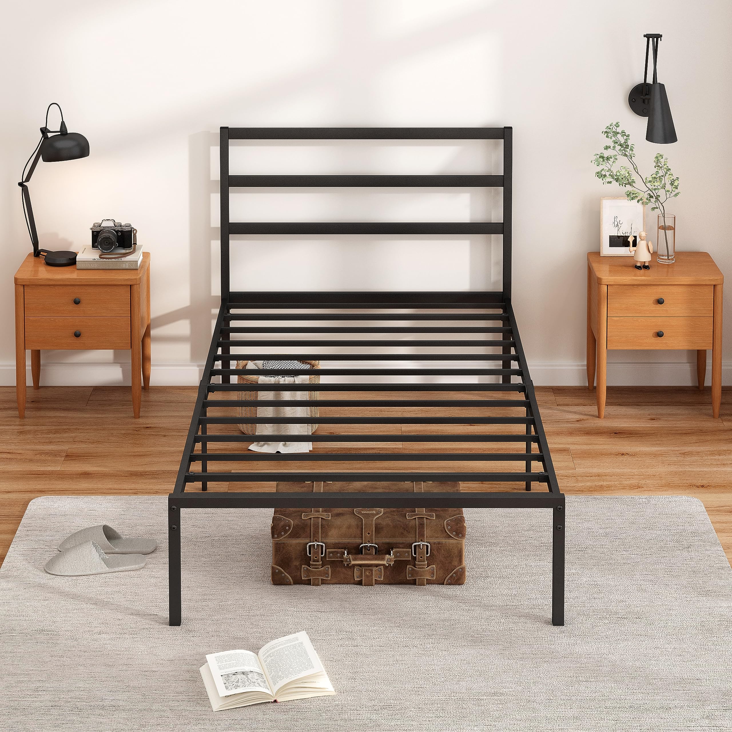 Closadin Full Size Platform Bed Frame with Headboard,Sturdy Heavy Duty Metal Slats Support for Mattress,No Box Spring Needed,Easy to Assemble,Black