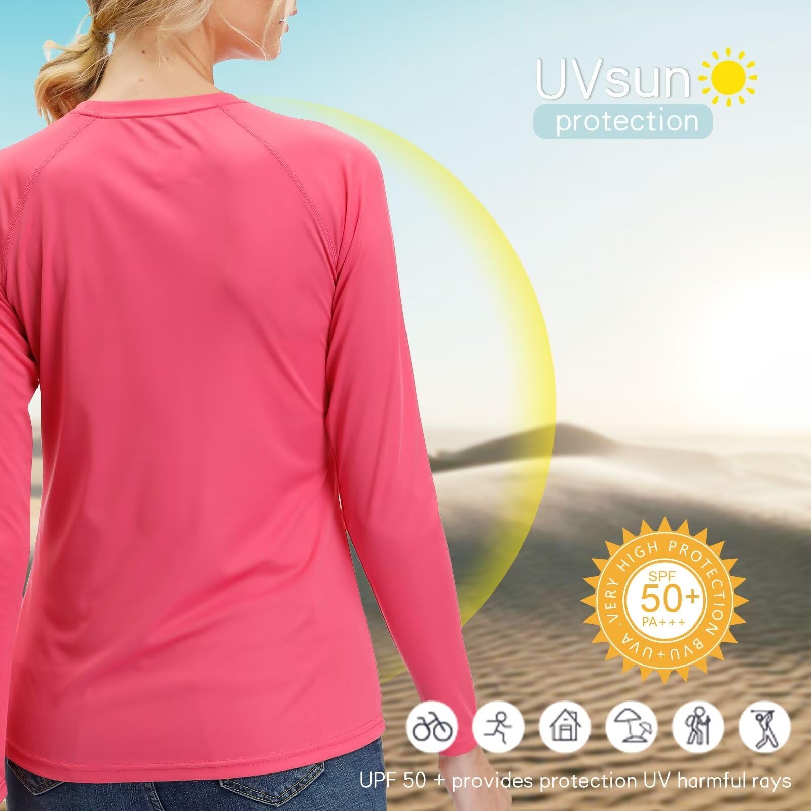 Corna Women's UPF 50+ Sun Shirts Long Sleeve UV Protection Outdoor Hiking Tops Quick Dry Lightweight Sun Shirt (Pink, 3XL)
