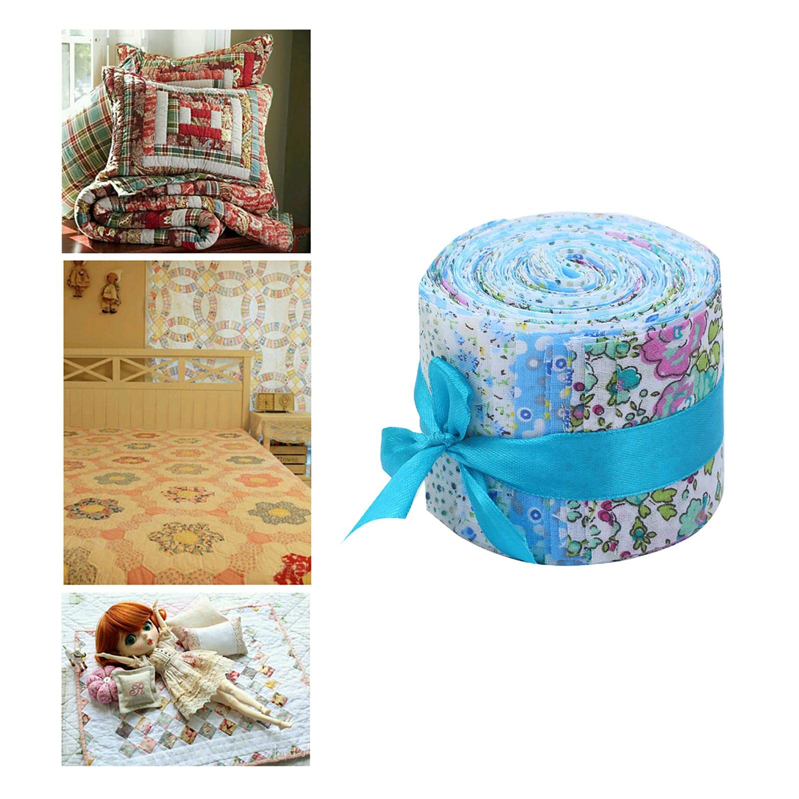 Colcolo 20Pcs 2.4 inch Jelly Fabric Roll Floral Printed Precut Craft for Scrapbooking, Blue