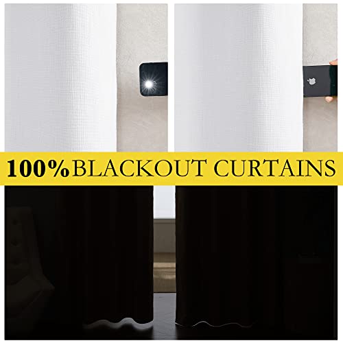 NICETOWN Back Tab 100% Blackout Linen Curtains with Thermal Insulated White Liner, White, 52 inches Wide, 84 inches Length Energy Saving Curtains for Living Room 2 Panels Set, Vertical Blinds