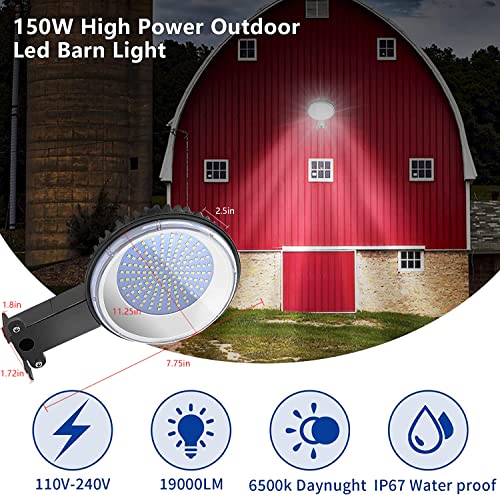 Vicalo 150W Outdoor Led Barn Light, Dusk to Dawn Photocell Led Garage Light 19,000LM 6500K Daylight White,IP67 Waterproof Area Light, Security Light/Flood Light/Yard Light/LED Parking Lot Light