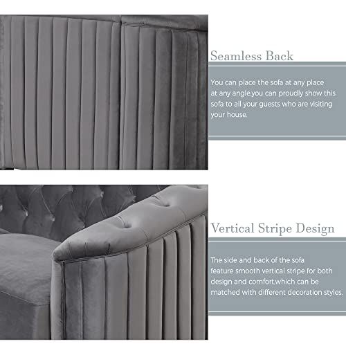 Merax Velvet Upholstered Accent Sofa with Thick Removable Seat Cushion, Modern Single Couch Chair for Living Room, Bedroom, or Small Space, Grey
