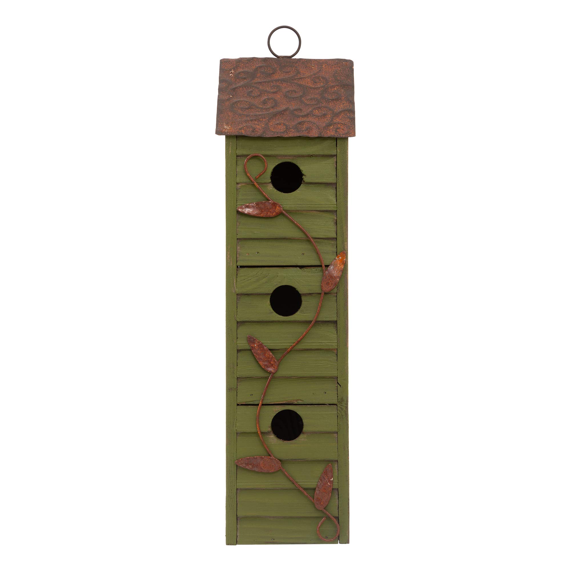 Glitzhome JK97321 3-Tier Hanging Bird House Wooden Window Shutters Birdhouse 18 Inch Tall, Green
