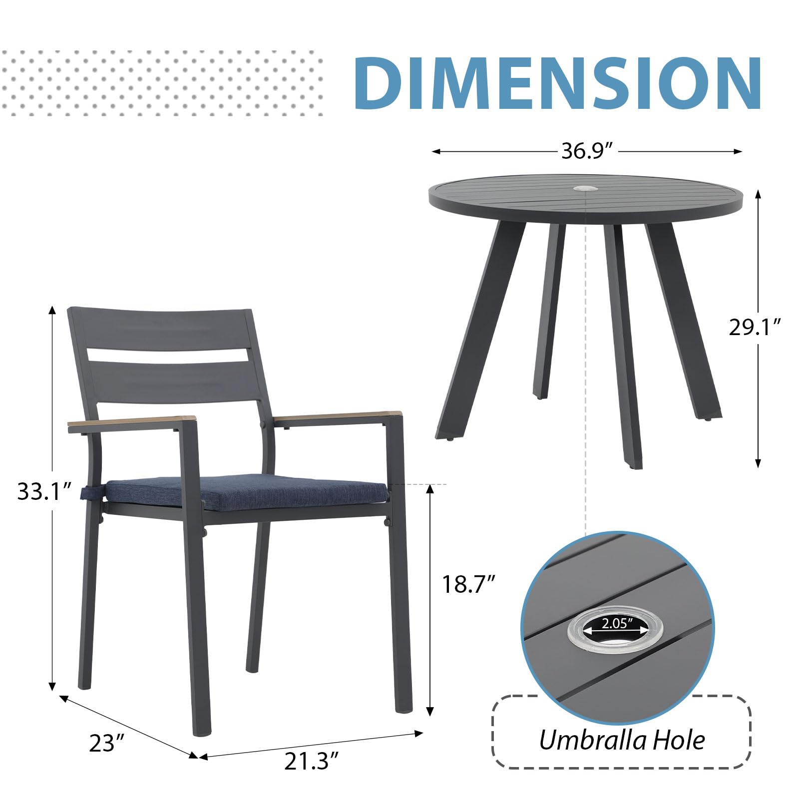 JOIVI 5 Piece Patio Dining Set, Outdoor Furniture Set Includes 4 Stackable Chairs and Table with 2.05β Umbrella Hole, All Weather Patio Dining Chair for Deck, Graden, Porch