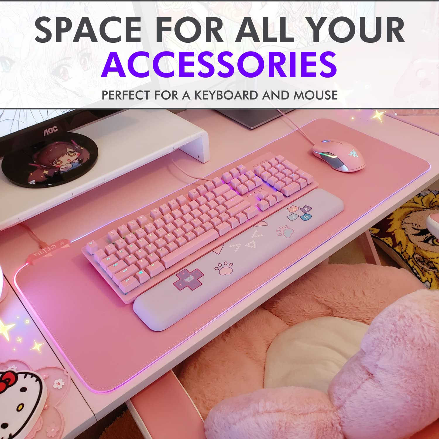 Tilted Nation Pink Gaming Mouse Pad RGB - Create Your Dream Setup - Bright LED Gaming Mousepad Mat XL with 8 Light Modes - Smooth Gliding and Easy to Clean - Large RGB Gaming Mouse Pad Pink for Desk