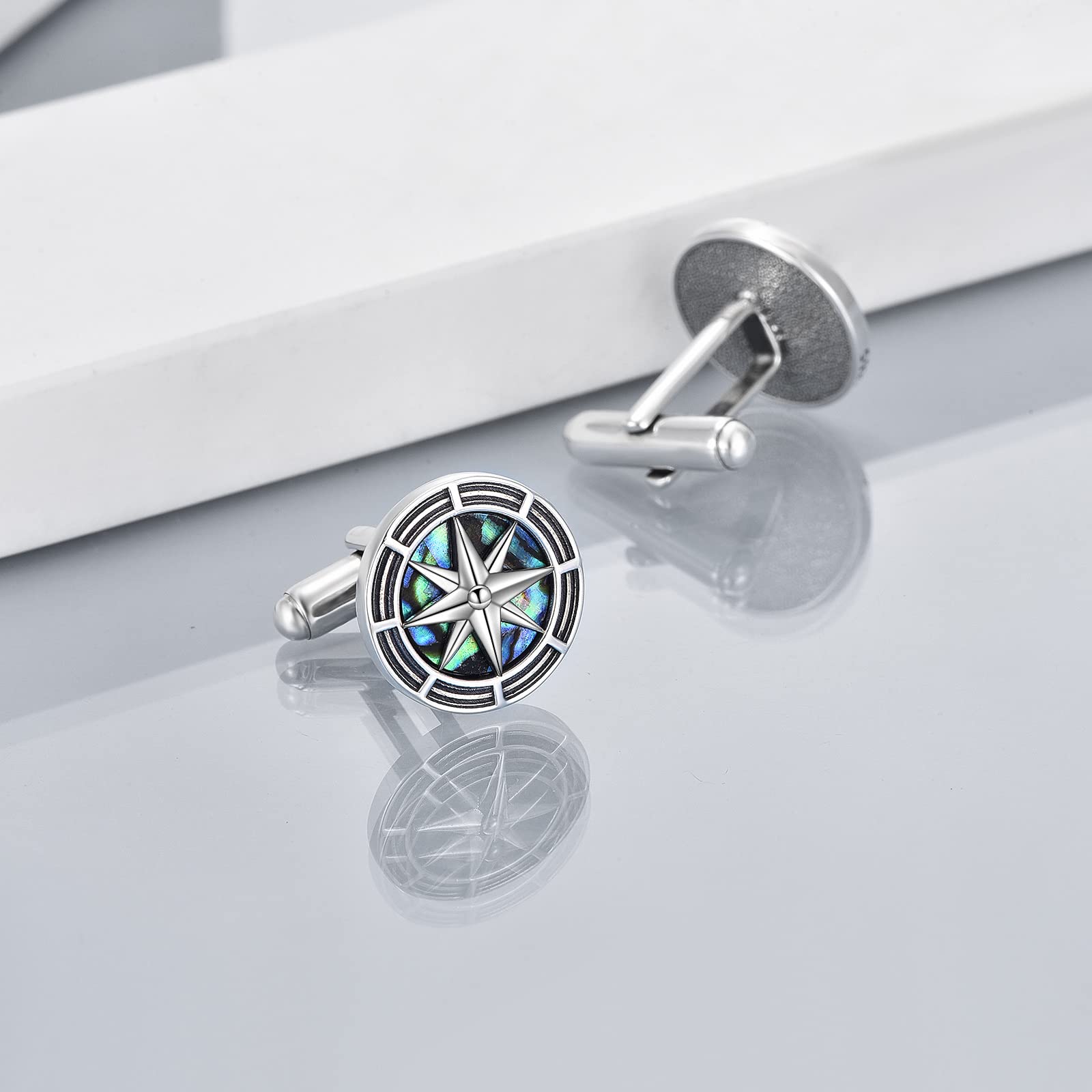 Compass Cufflinks Sterling Silver Tuxedo Shirt Cufflinks For Men Unique Cuff Links Executive Groom Father Wedding Gift