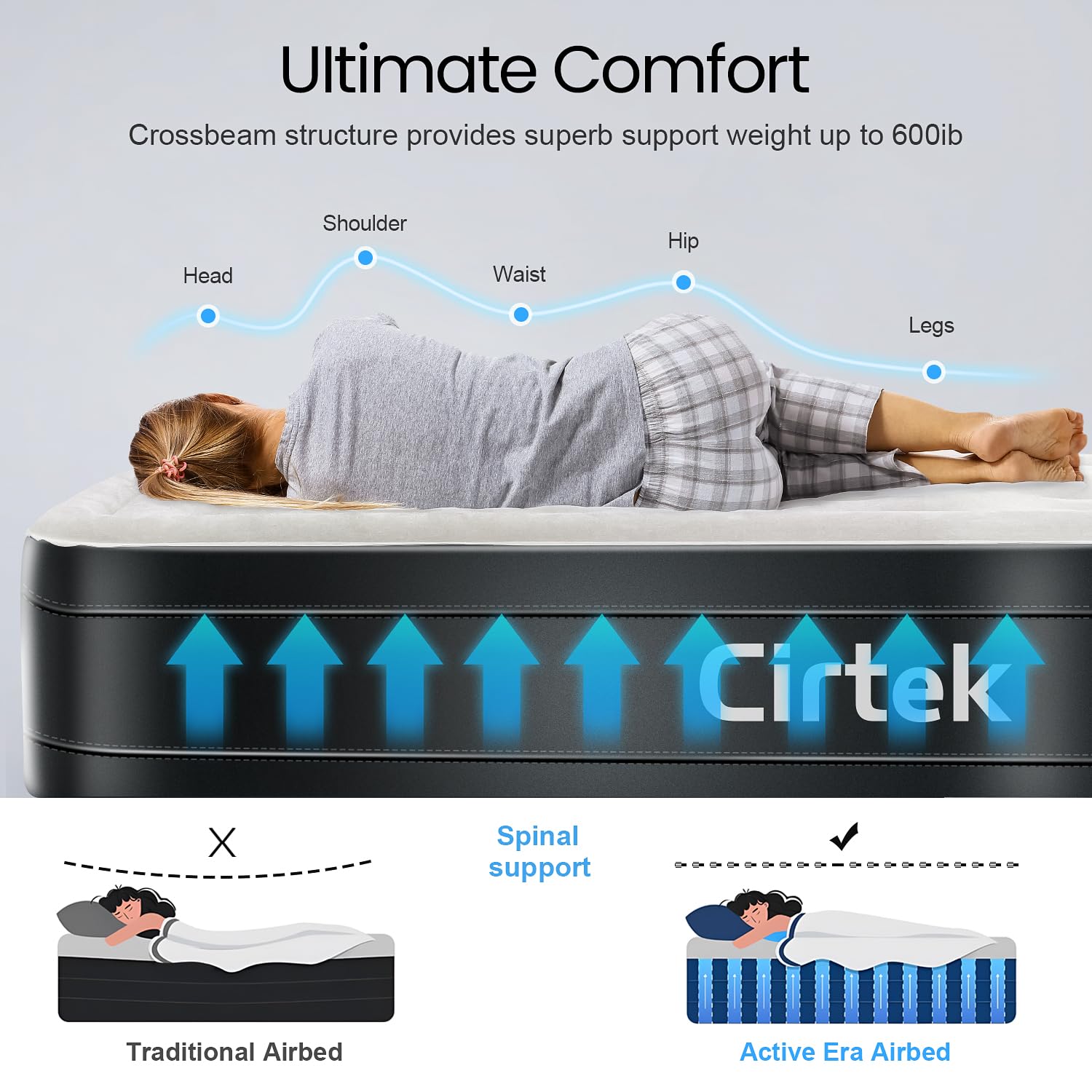 Cirtek Inflatable Mattress, inflatables Bed, Camping, Travel, Tent Portable Size Lightweight Matress, Easy to Sleeping, Configuration Blow Pump (13 Queen)
