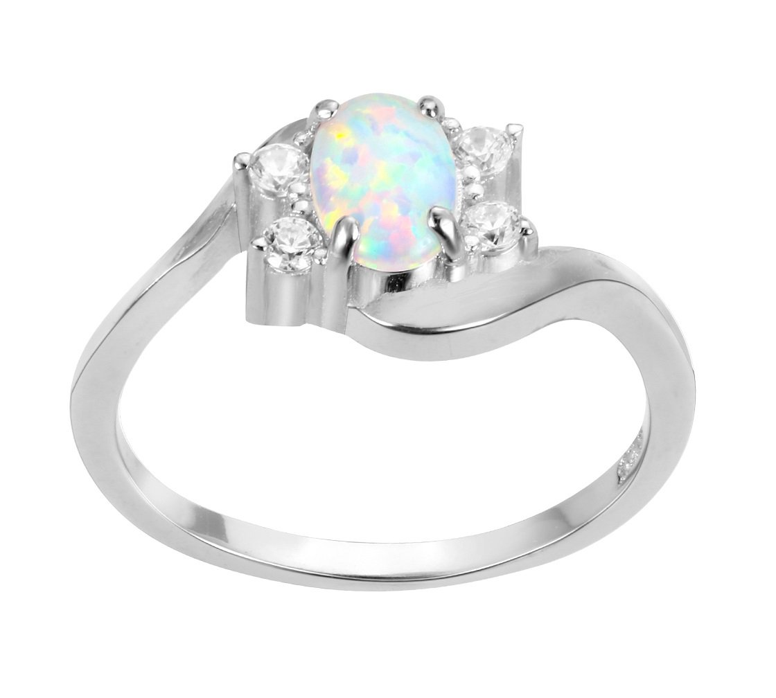 CloseoutWarehouse Oval White Simulated Opal Swirl Tension Ring Sterling Silver Size 11
