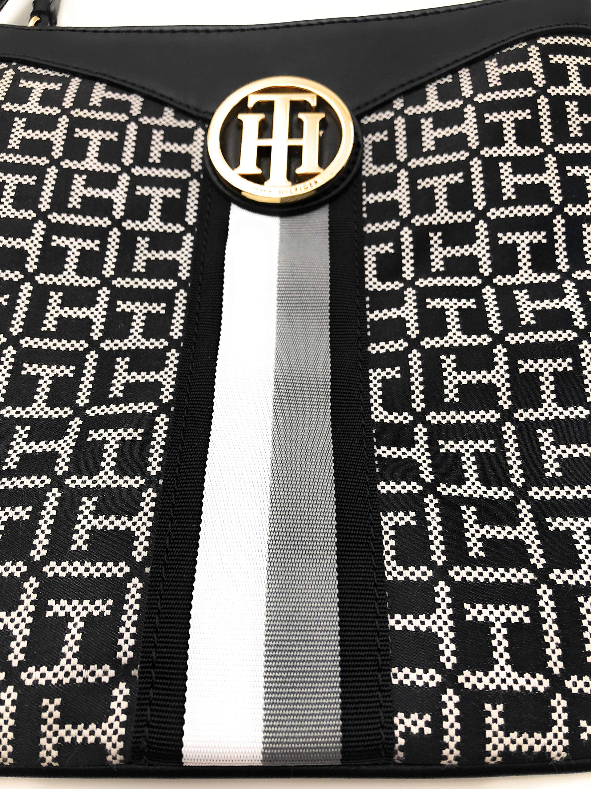 Tommy Hilfiger Women's Monogram Jacquard Xbody 2 Crossbody Handbag Black/Gray