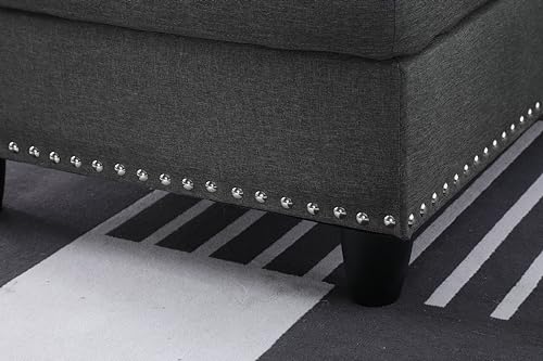 UBGO Sectional Couches for Living Room Furniture Sets,L-Shaped Couch w/Cup Holders,Line Nailhead Trim Sofas with Storage Ottoman and Chaise Lounge for Small Space Apartment-Gray