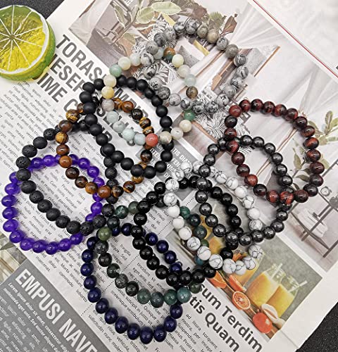 SAMOCO 1-12Pcs 8mm Stone Semi-Precious Gemstones Beaded Bracelets for Men Women Healing Crystal Stretch Beaded Bracelet Unisex