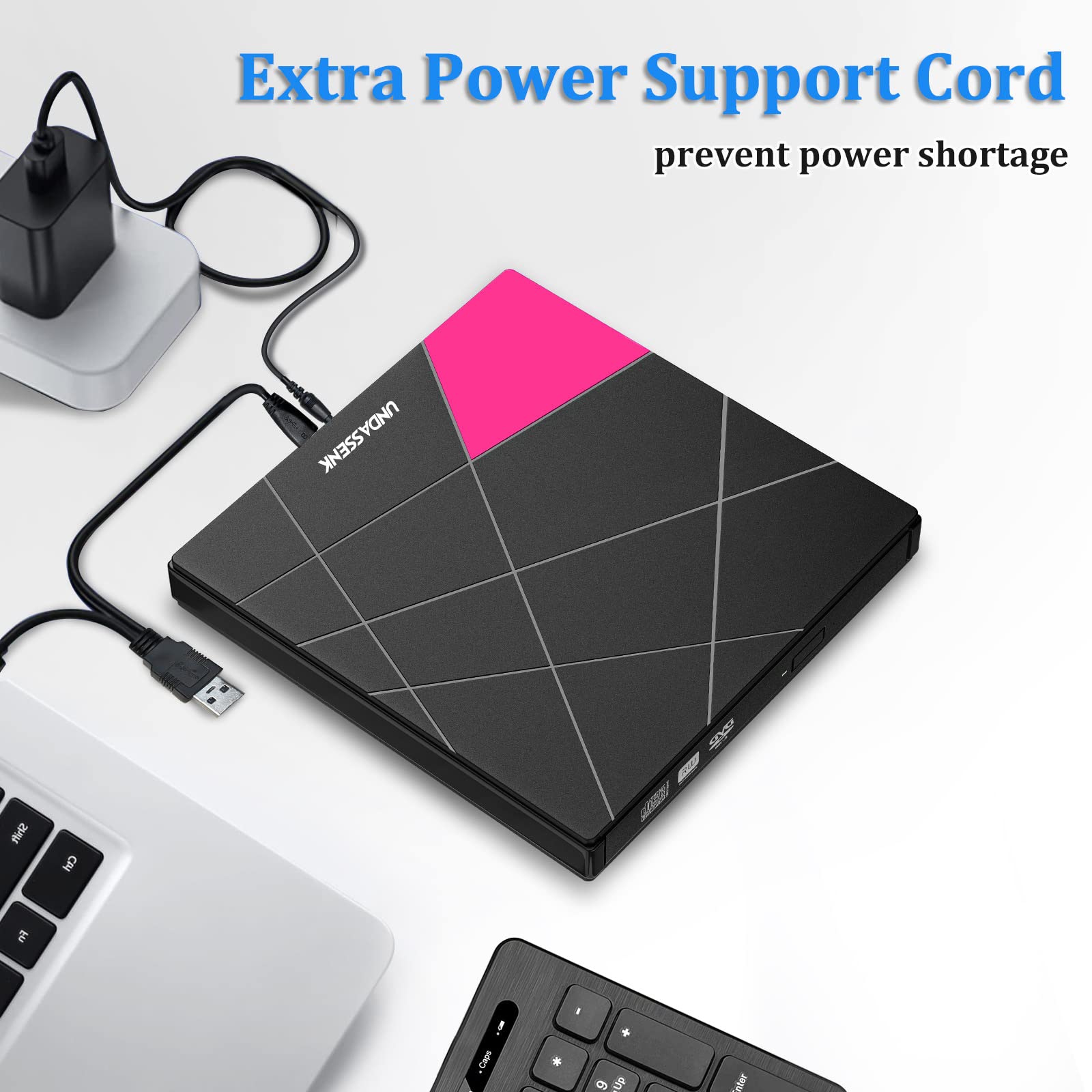 External CD/DVD Drive for Laptop, 6 in1 USB 3.0 Type-C Portable CD/DVD Player Burner, CD ROM Drive Optical Drive, CD/DVD Reader, CD to USB Converter, Compatible with Desktop PC Windows Mac OS