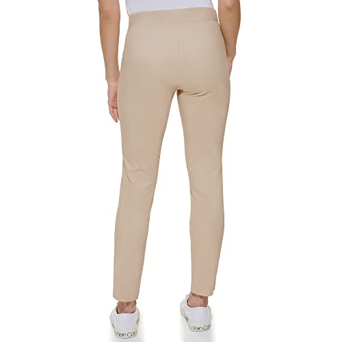 Calvin Klein Women's Everyday Ponte Fitted Pants, Latte, Large