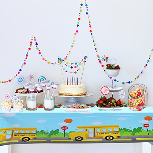 NUOBESTY School Bus Tablecovers Welcome Back to School Tablecloth School Bus Party Table Runner Decorative Table Cover