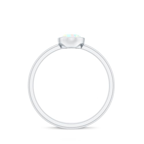Certified Natural Opal 6X8mm Oval Engagement Ring, AAA Quality, Ethiopian Opal Solitaire Ring - With Jewelry Box, 14K White Gold, Size:US 6.50