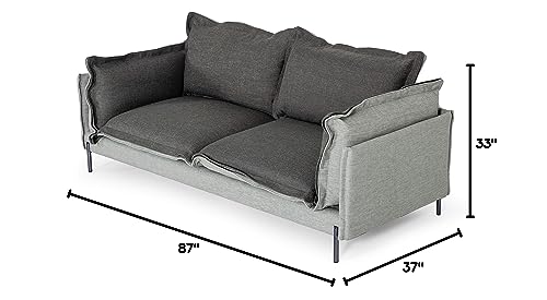 Limari Home Roch Collection Modern Style Living Room Fabric Upholstered Sofa with Titanium Alloy Metal Legs, Gray