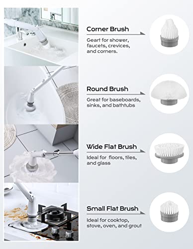 Eletalker Electric Spin Scrubber, 𝟮𝟬𝟮𝟰 𝗡𝗲𝘄 Cordless Cleaning Brush with 2 Adjustable Speeds, Extension Arm and 4 Replaceable Head, Shower Scrubber for Bathtub Tile Sink Bathroom Kitchen Grout
