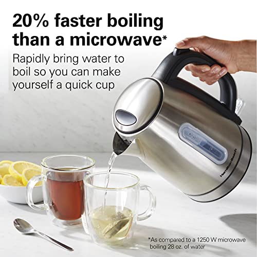 Hamilton Beach Electric Tea Kettle, Water Boiler & Heater, 1.7 Liter, Cordless Serving, 1500 Watts for Fast Boiling, Auto-Shutoff and Boil-Dry Protection, Stainless Steel with LED Light Ring (41037)