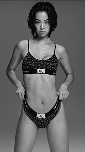 Calvin Klein Women's 1996 Cotton Unlined Bralette, Warped Logo Print Black, Large