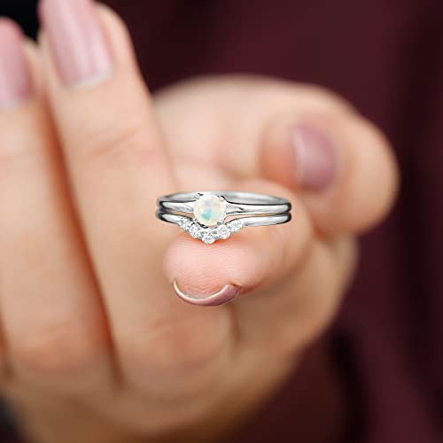 Certified Opal Diamond Wedding Ring Set, AAA Quality, Natural Rainbow Opal Engagement Ring with Enhancer, 14K White Gold, Size:US 12.00