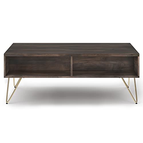 SIMPLIHOME Hunter SOLID MANGO WOOD and Metal 48 Inch Wide Rectangle Industrial Lift Top Coffee Table in Ebony, For the Living Room and Family Room