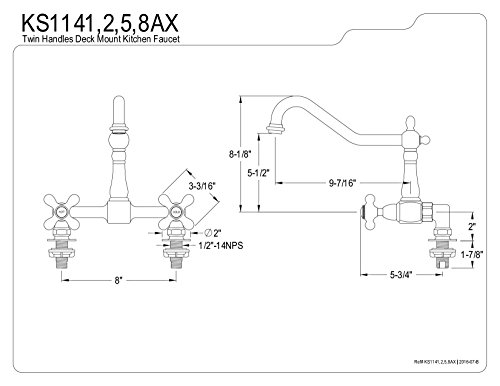 Kingston Brass KS1142AX Heritage Bridge Kitchen Faucet, 9-7/16 inch in Spout Reach