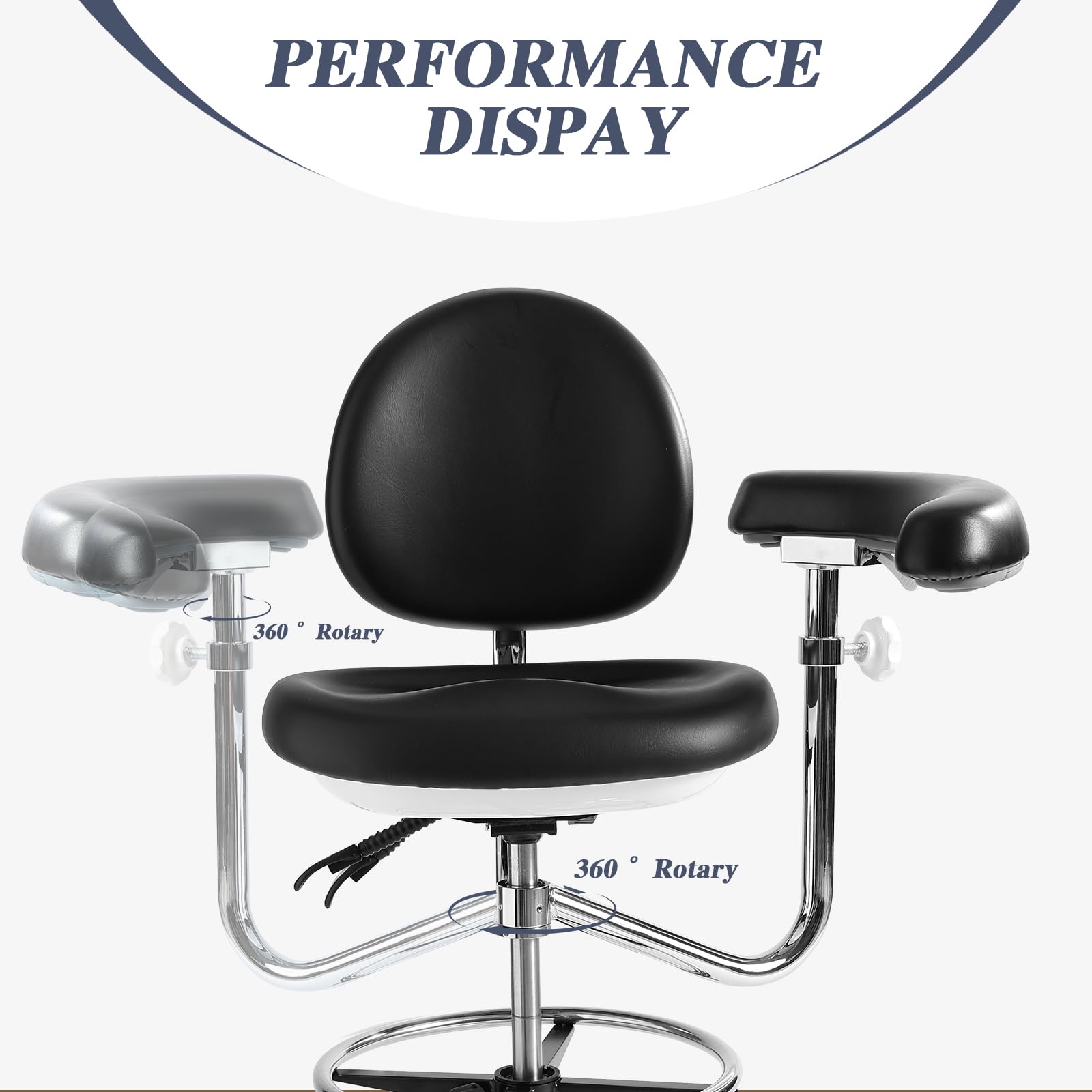 LIMKOMES Medical Dental Assistant Chair with Rotatable Armrest Rolling Medical Chair Ergonomic Swivel Seating Back Support Dentist Stool for Clinics, Dental Offices, Labs-Black