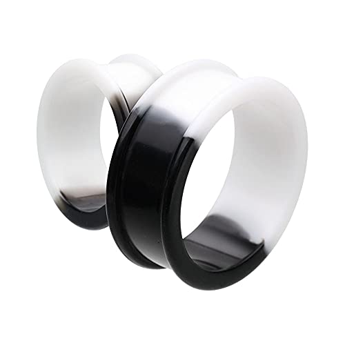 Covet Jewelry Two Tone Black & White Supersize Flexible Silicone Double Flared Ear Gauge Tunnel Plug (1-1/4" (32mm))