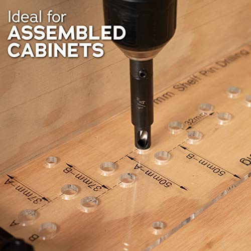 EZ Align Premium Shelf Pin Drilling Jig With 1/4" And 5mm Self Centering Drill Bits, Dual Sided Shelf Pin Jig for Easy Alignment On Both Sides Of The Shelf