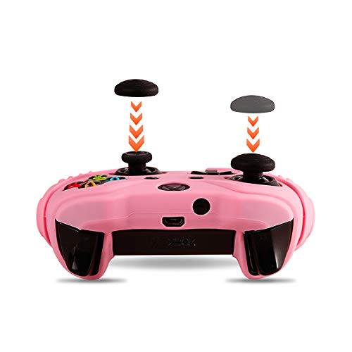 CHINFAI Xbox One S/X Controller Grip Skin Anti-Slip Silicone Protective Cover Case for Xbox 1 Controller with 4 Set Thumbstick Caps (Pink)
