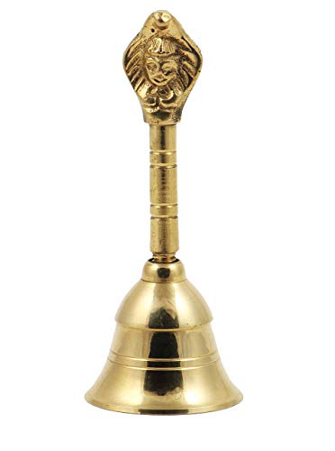 Shubhkart 3.5" Inches Polished Brass Handcrafted Hand Held Small Service Bell/Pooja Bell/Naag Ghanti