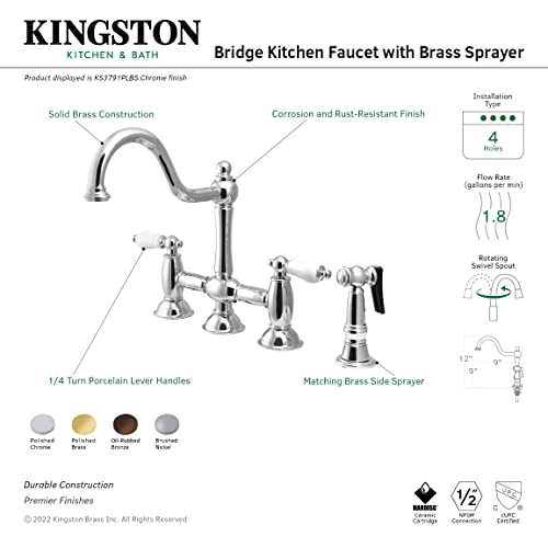 Kingston Brass KS3795PLBS Restoration 8-Inch Center Kitchen Faucet with BRS SPR, Oil Rubbed Bronze