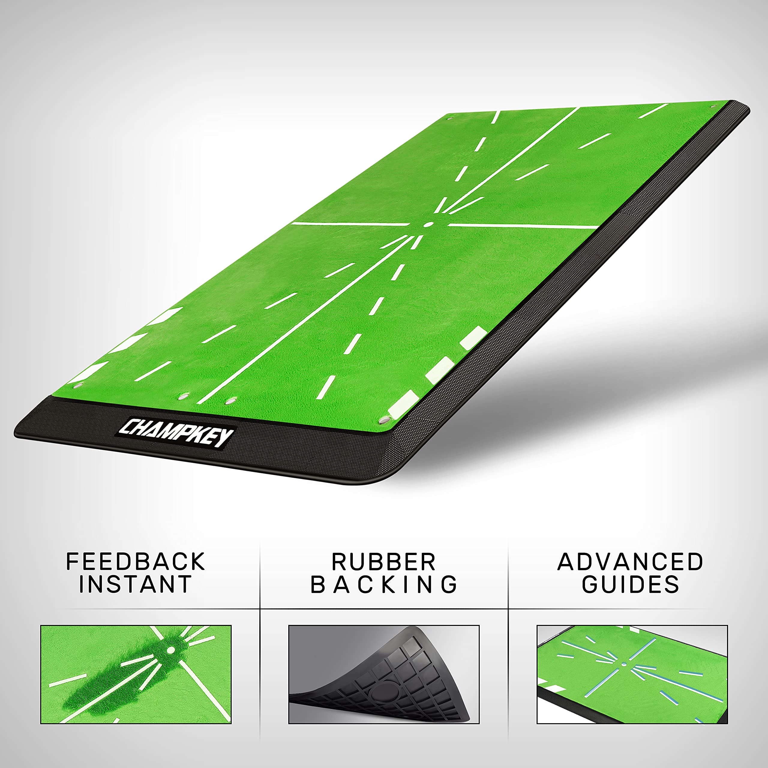 CHAMPKEY Premium Impact Golf Mat 1.0 Edition | Path Feedback Golf Practice Mat | Advanced Guides and Rubber Backing Golf Hitting Mat(13" x 17")
