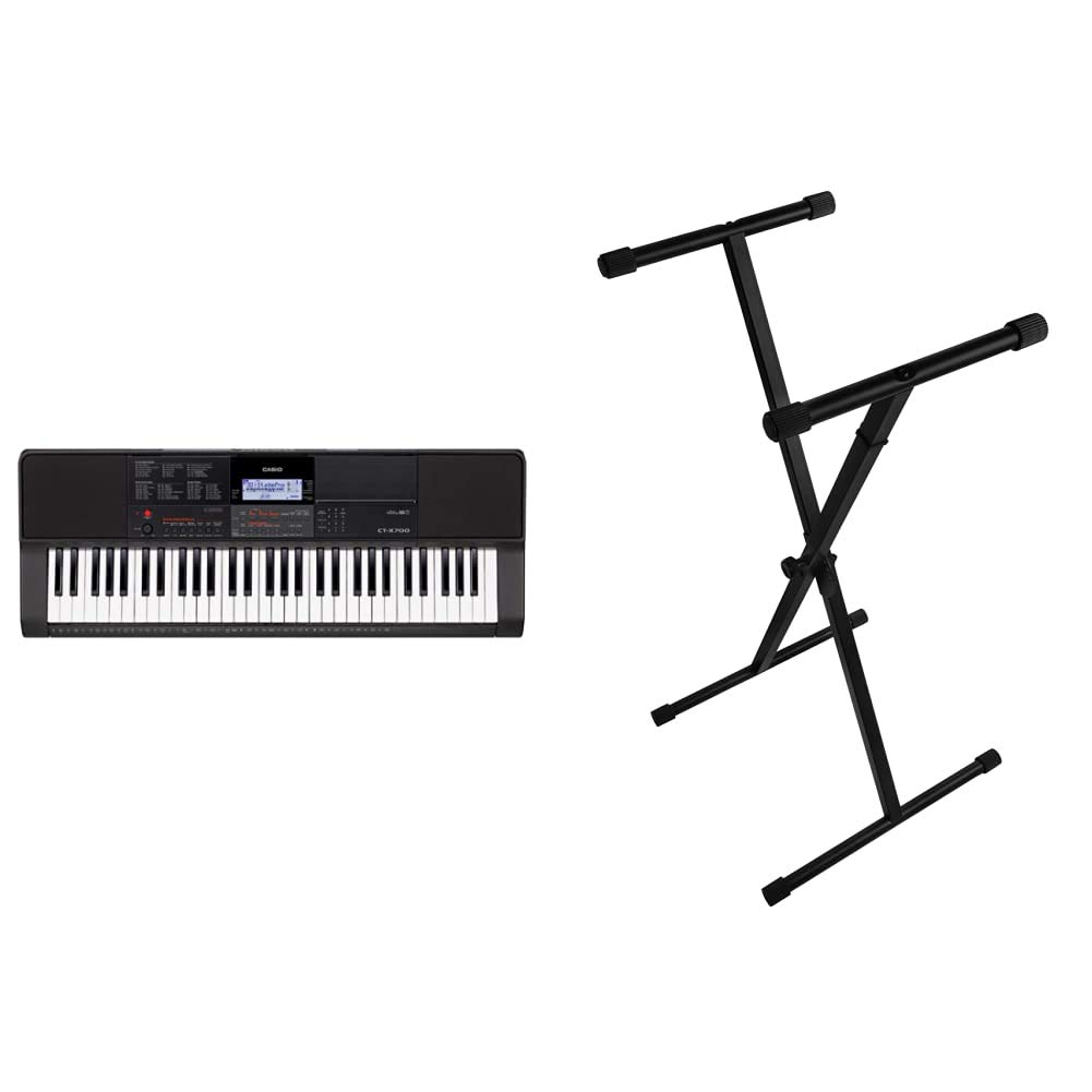 Casio CT-X700 61-Key Portable Keyboard and OnStage KS7190 Classic Single-X Keyboard Stand, Black