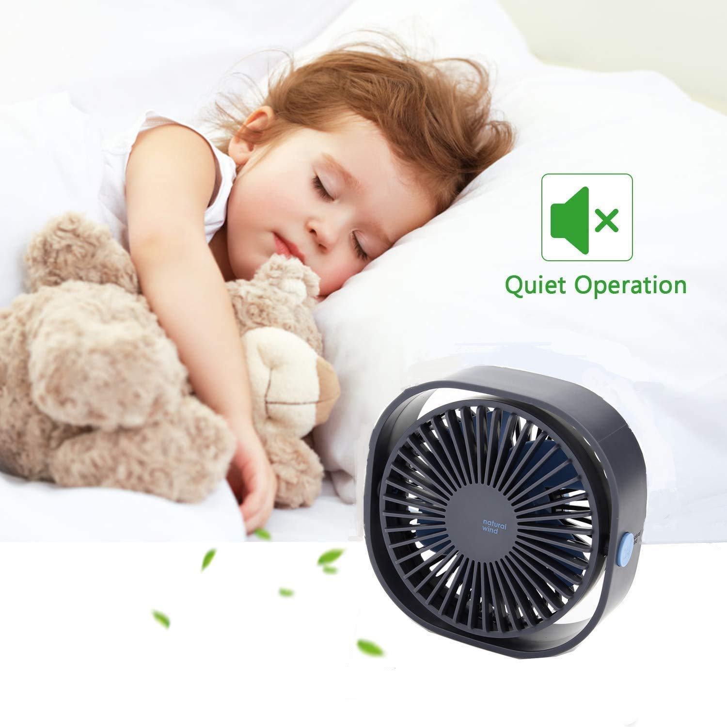COMLIFE USB Desk Fan with Remote, 8 inch Portable Table Fan with 3 Speeds Strong Airflow, RGB Light, Quiet Operation and 360°Rotate for Home Office Bedroom