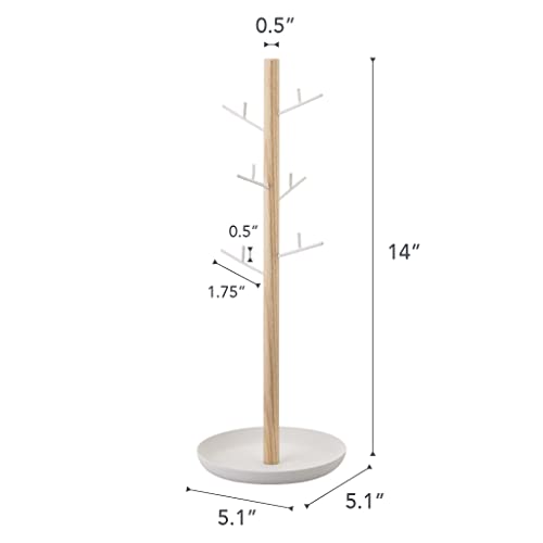 YAMAZAKI Home Tosca Accessory Tree - Jewelry Organizer Stand With Tray - Steel + Wood,White