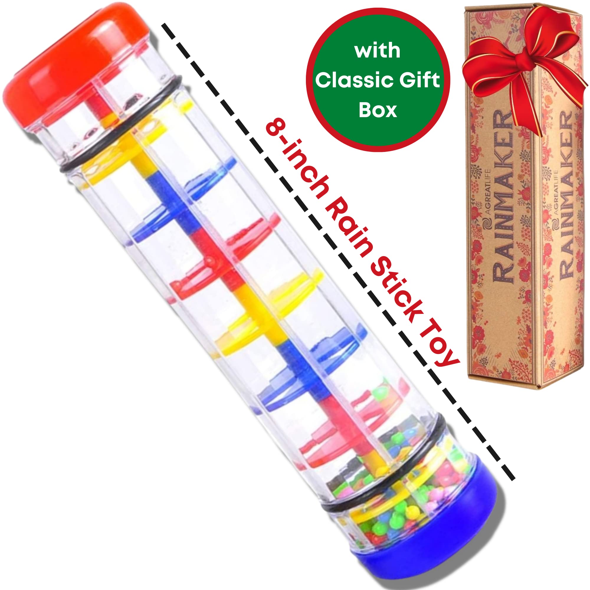 Rainmaker Baby Toys for 6 to 12 Months - ๐๐๐ฌ๐ญ๐๐ซ ๐๐๐ฌ๐ค๐๐ญ ๐๐ญ๐ฎ๐๐๐๐ซ๐ฌ ๐๐จ๐ซ ๐๐ข๐๐ฌ & Toddlers for Sensory & Hand-Eye Coordination with Giftable Box - Rain Stick Musical Instrument