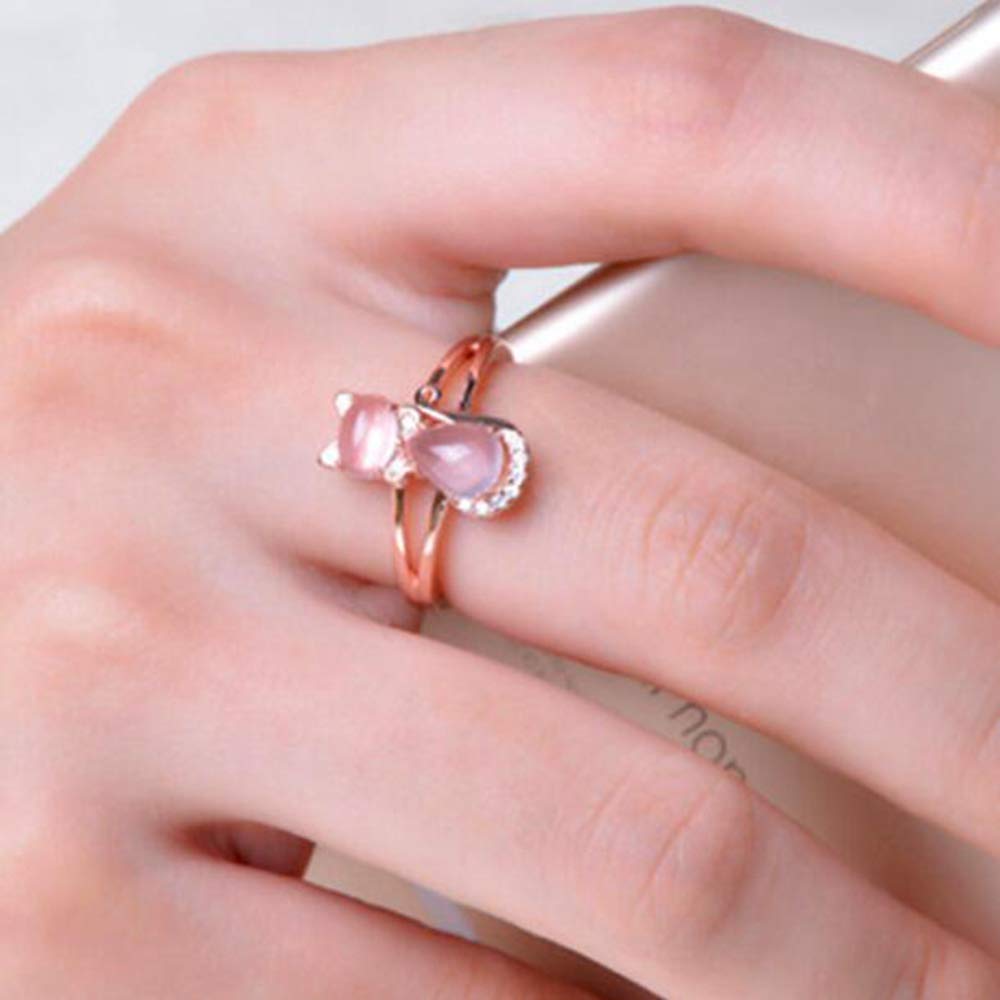 COLORFUL BLING Rose Gold Pink Fleurstone Cat Rhinestones Animal Ring Women Kids(7)