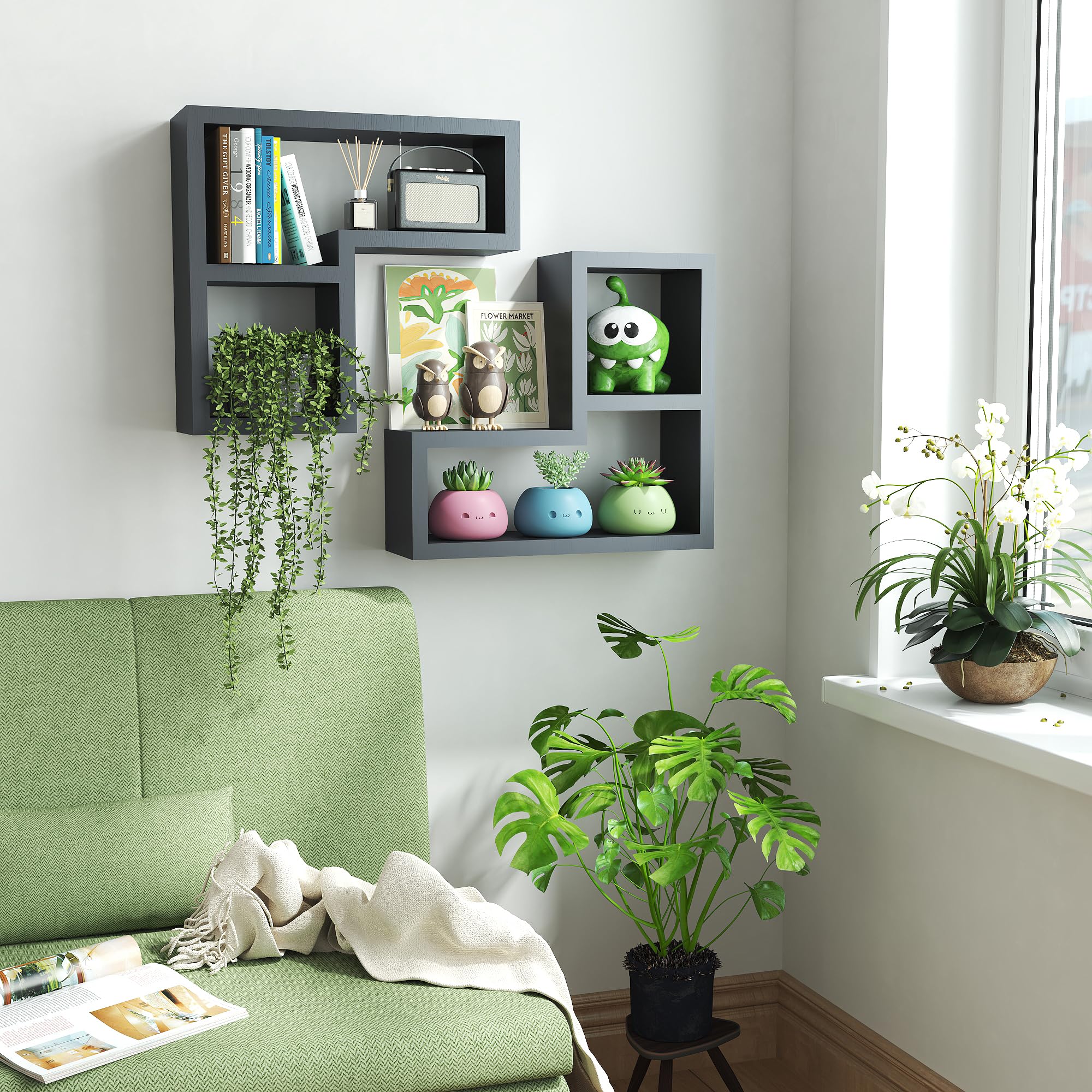 ENPKLUTE Nice Cube Wall Mount Shelves Set of 2, L Shaped Square Shelves for Wall, Rectangular Box Decorative Shelves for Living Room, Bedroom, Office, Bathroom, Entryroom
