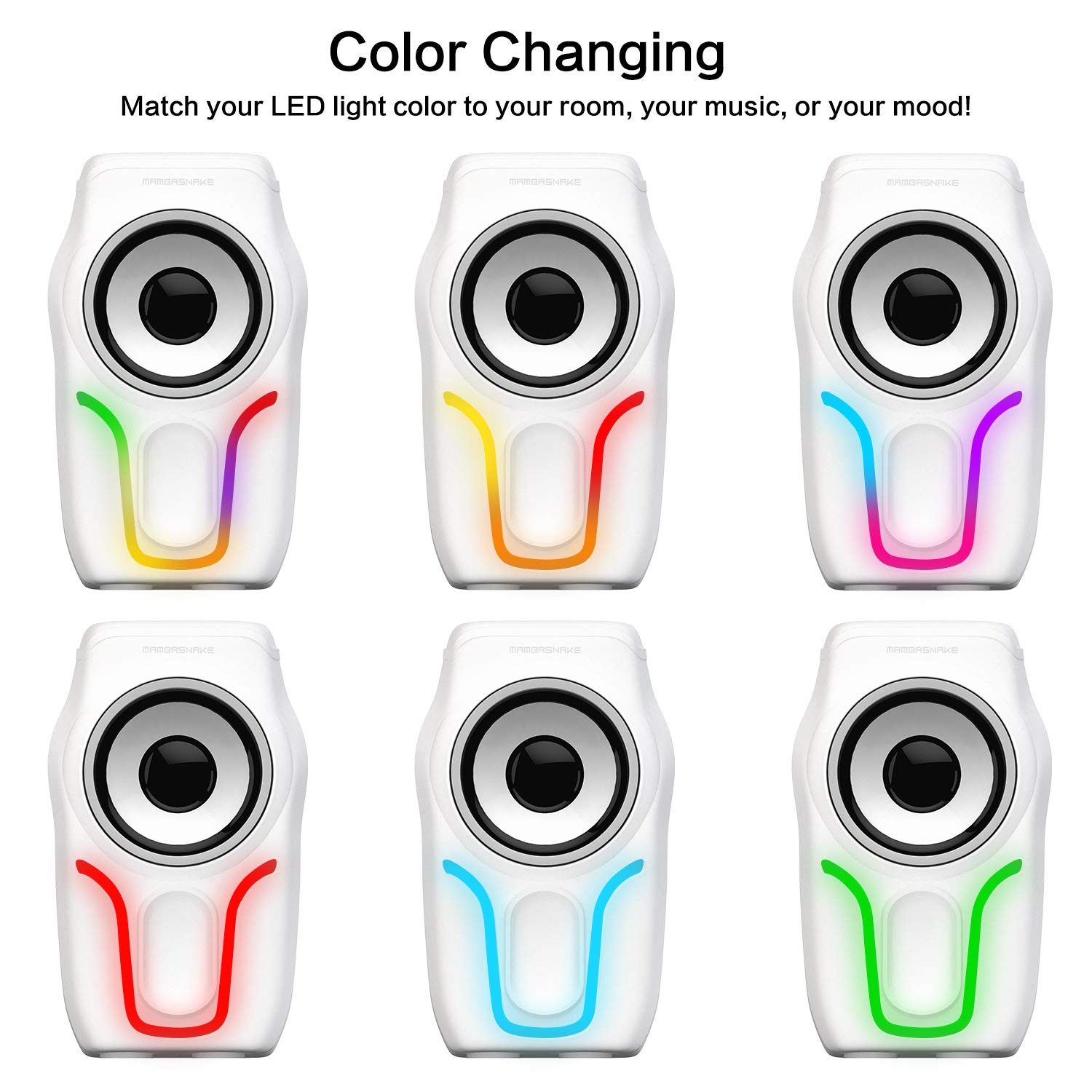 Computer Speakers,2.0 Stereo Volume Control Gaming Speakers with Surround Sound,6 RGB LED Backlit Effect,USB Powered Wired Laptop Speakers with 3.5mm for Desktop Computer/PC/Laptops(White)